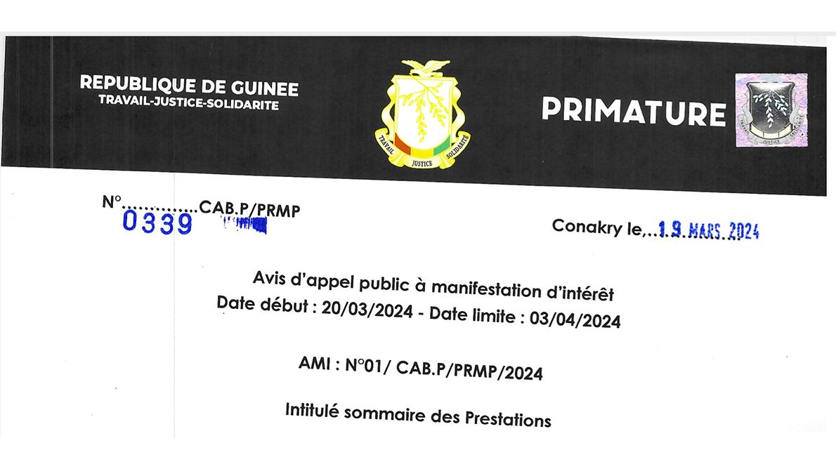 Avis d'appel public à manifestation d'intérêt de la Primature de la ...